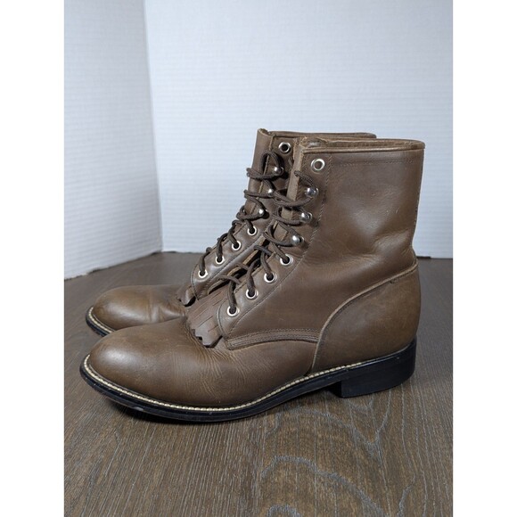 Justin Boots | Shoes | Vtg Justin Roper Boots Womens 5 Brown Lace Up ...